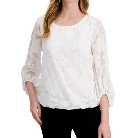 Alfani | Tops | Nwt Alfani White Floral Jacquard Bubble Top | Poshmark